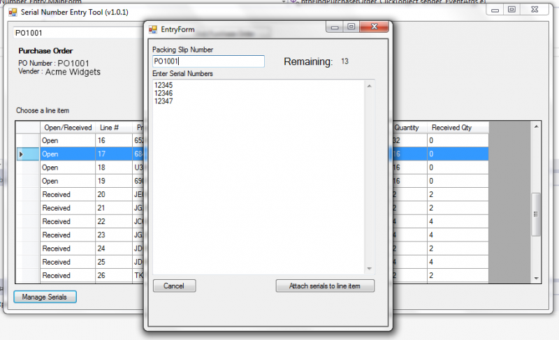 Purchase Order Serial Number Entry Tool - NexNow